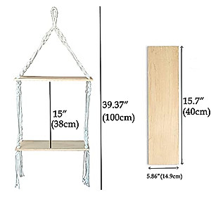 levylisa Macrame Wall Hanging Shelf 2 Tier Boho Shelves Organizer Hanger Floating Shelve for Kitchen, Bathroom, Home Storage, Floating Indoor Plant Wall Shelf