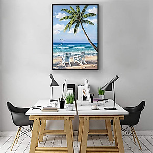 5D Diamond Painting Beach Art Kits for Adult,Ocean Beach Blue Sky,Rhinestone Full Round Diamond Drill,Gem Art Craft Home Game for Adult,Wall Painting Kit 15.7x11.8 inch