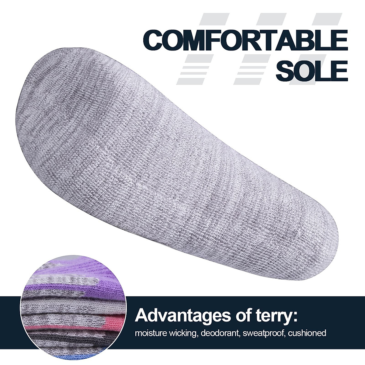 YUEDGE Women's Hiking Socks Moisture Wicking Athletic Socks Padded Work Boot Socks Casual Cotton Socks for Women Size 6-9, Multicolor, 5 Pairs