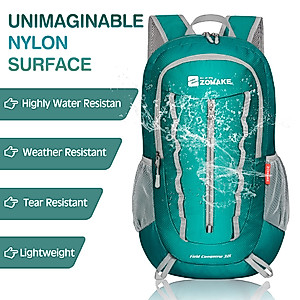 ZOMAKE Packable Hiking Backpack Water Resistant:32L Lightweight Foldable Backpacks - Small Packable Back Pack for Travel Camping Hiking Women Men (Olive green)