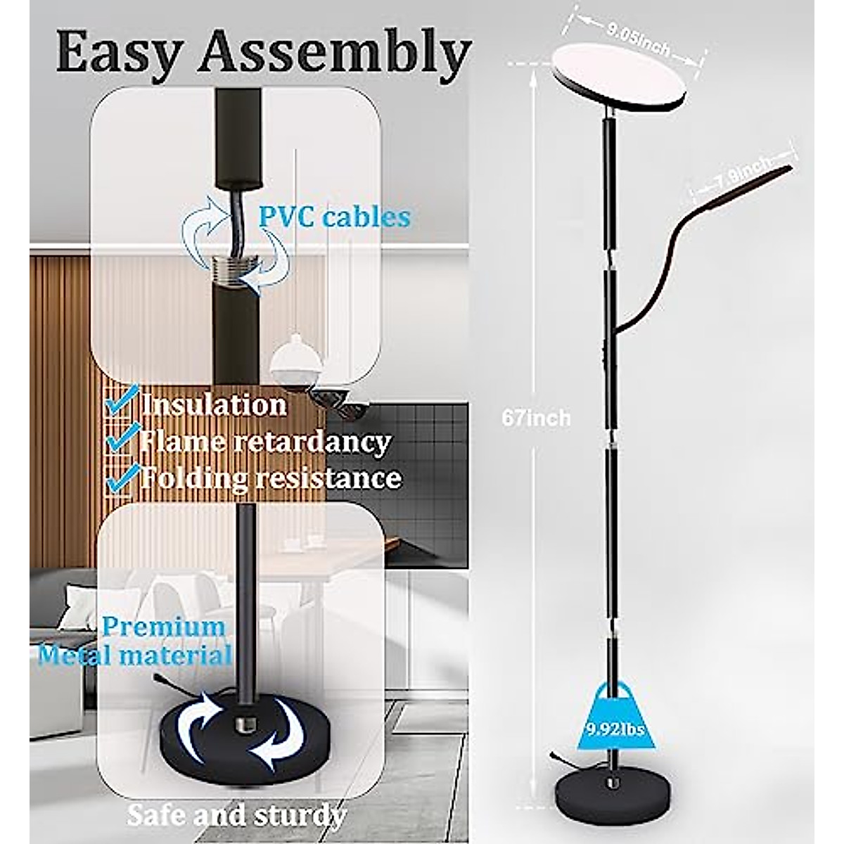 RGB LED Corner Floor Lamp, Tall Sky Torchiere Lamps, Mood Lighting with Smart APP & Remote, Color Changing Standing Floor Light, Bright Reading Lamp for Living Room Bedroom Office Gaming Party