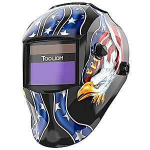 TOOLIOM Solar Powered Welding Helmet Auto Darkening for TIG MIG ARC Welder Mask with Adjustable Shade Range 4/9-13 Blue Eagle Design