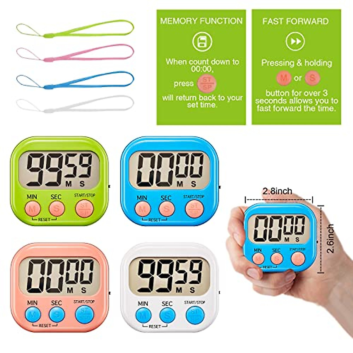 Timers,Classroom Timer for Kids,Kitchen Timer for Cooking,Egg Timer,Magnetic Digital Clock Timer for Teacher,Study,Exercise,Oven,Cook,Baking,Desk - 4 Pack