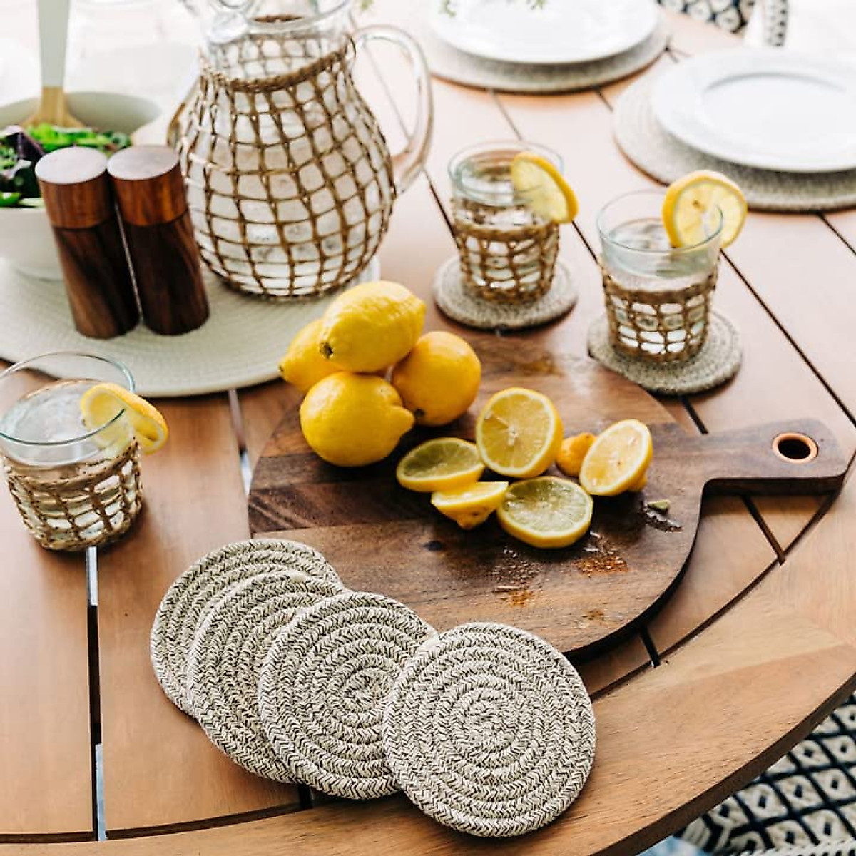 OrganiHaus Set of 6 Brown Cute Coasters for Drinks | Absorbent Coasters | Farmhouse Coasters for Coffee Table | Desk Cup Coasters | Rustic Aesthetic Boho Coasters | Moisture Absorbing Woven Coasters