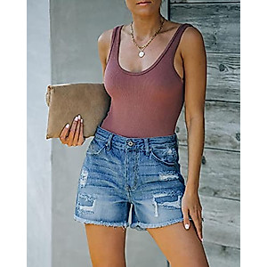 onlypuff Women’s Denim Short Hot Pants Mid Waisted Ripped Frayed Hem Jeans Shorts for Girls