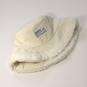 CHOK.LIDS Reversible Fur Bucket Hat Elegant Fuzzy Bucket Hat Corduroy Trendy Winter Hat Fluffy Warm Fashionable Fleece (Ivory/Ivory)