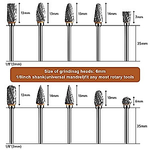 Tungsten Carbide Rotary Burr Set with 1/8" Shank, Double Cut Carving Bits for Rotary Tool Accessories for DIY Woodworking, Polishing, Drilling