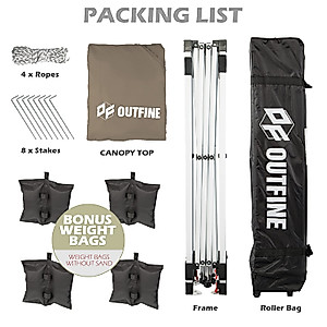 OUTFINE Pop-up Canopy 10x10 Patio Tent Instant Gazebo Canopy with Wheeled Bag,Canopy Sandbags x4,Tent Stakesx8 (khaki, 10 * 10FT)