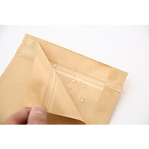 Katkitchen 100PCs Zip Lock Stand Up Kraft Paper Food Storage Bags Pouch with Round Window & Tear Notch, 5.1"x7.4" Food Saver Paper Party Gift Favor Wrap for Candy, Coffee Beans Nuts