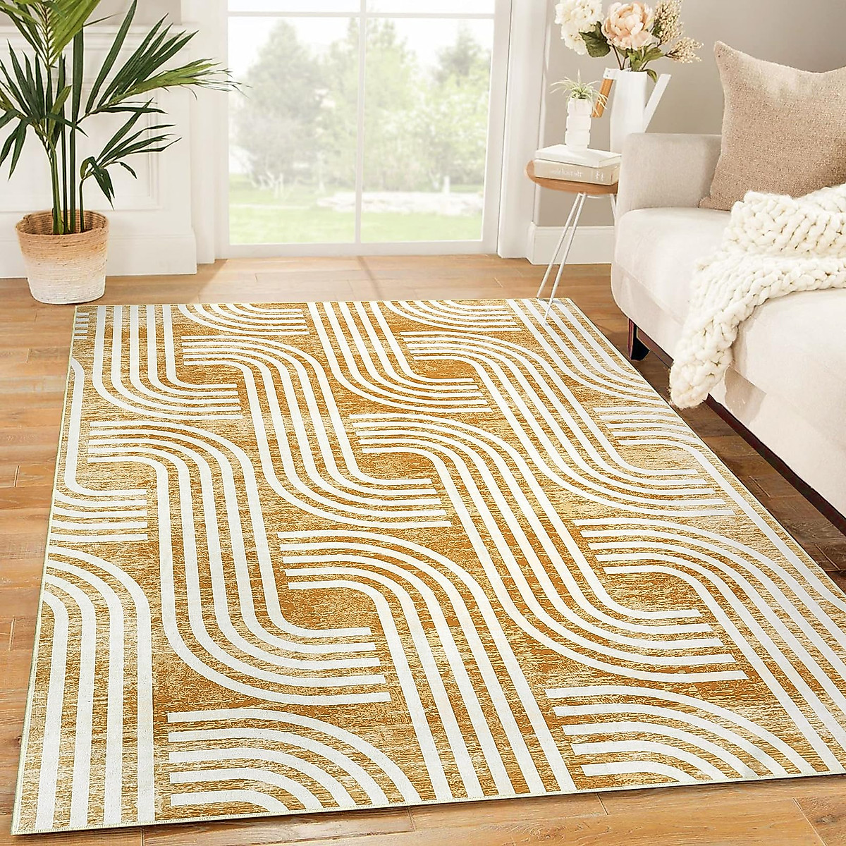 CARMIO Area Rug 8x10, Machine Washable Rugs Soft Living Room Rugs Arch Pattern Knot Modern Print Area Rug Non Slip Indoor Floor Carpet for Bedroom Nursery Kitchen, Coffee