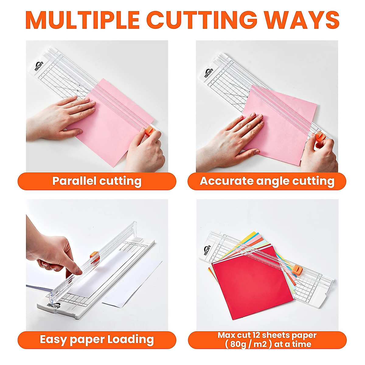 ISDIR A4 Paper Cutter 12 Inch Titanium Paper Trimmer Scrapbooking Tool with Automatic Security Safeguard and Side Ruler for Craft Paper, Label, Coupon, Photo and Cardstock