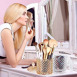 kingdalux Apothecary Jar Set, 2Pcs Clear Glass Qtip Holder Dispenser for Cotton Ball, Cotton Pads, Cotton Swab,Floss, for Vanity Makeup Organizer,Bathroom Canister Storage Organization