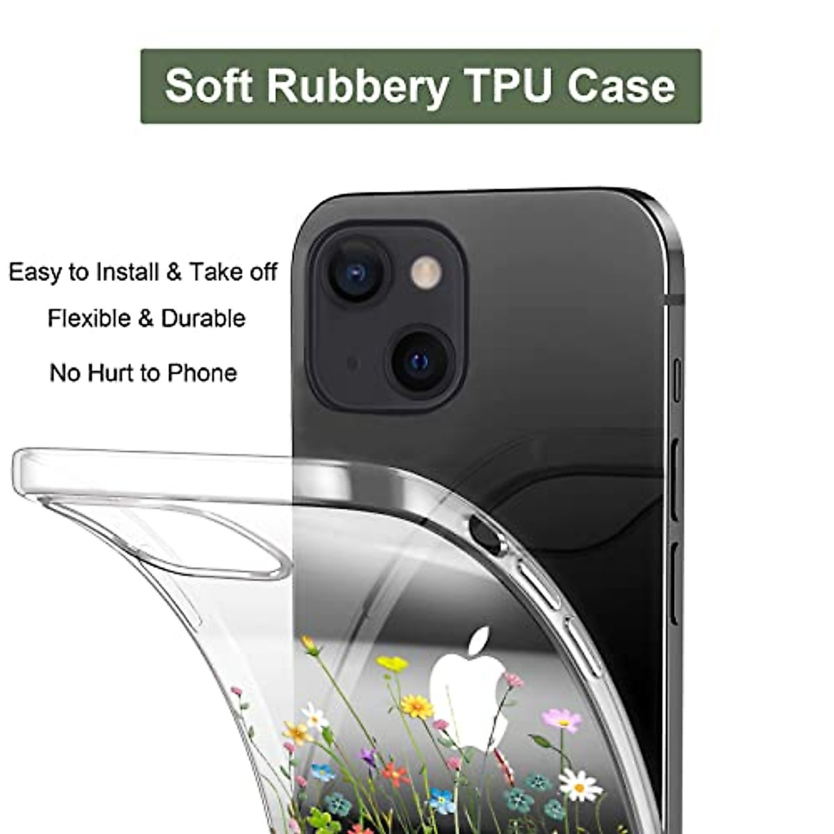 Unov Clear Case with Design Embossed Floral Pattern Compatible with iPhone 14 /13 Soft TPU Bumper Slim Protective 6.1 Inch (Flower Bouquet)