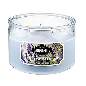 CANDLE-LITE Scented Fresh Lavender Breeze Fragrance, One 10oz. 3-Wick Aromatherapy Candle with 20-40 Hours of Burn Time, Light Purple Color, 10 oz