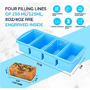 ZIP STANDING Silicone Freezer Trays with Lid,1-cup Soup Freezer Container large Ice Cube Molds with Reinforced Steel Ring Top for freezing Soup Sauce Broth Leftovers oven Dishwasher -Safe(2-Pack)