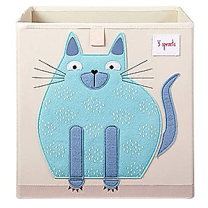 3 Sprouts Large 13 Inch Square Children's Foldable Fabric Storage Cube Organizer Box Soft Toy Bin 2 Piece Bundle with Blue Cat and Orange Fox Designs