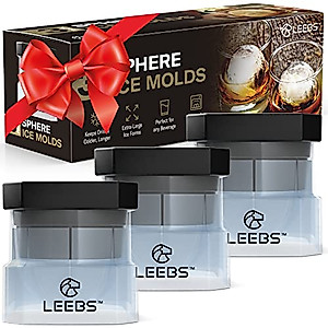 Sphere Ice Molds - 3 Pack Whiskey Ice Ball Mold - Silicone Freezer Press Ice Ball Maker Mold for Large Round Craft Whisky Ice Balls - Bourbon, Scotch, Old Fashioned, Cocktail Drinks - by LEEBS