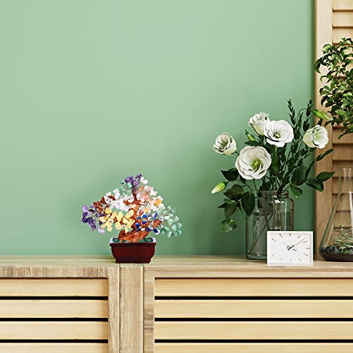 GEHECRST Natural 7 Chakra Crystal Gemstones Money Tree Reiki Healing Crystal Stones Bonsai Tree Home Office Feng Shui Decoration for Wealth, Health, Protection Gifts for Mom Mother’s Day 6.3"-6.7"