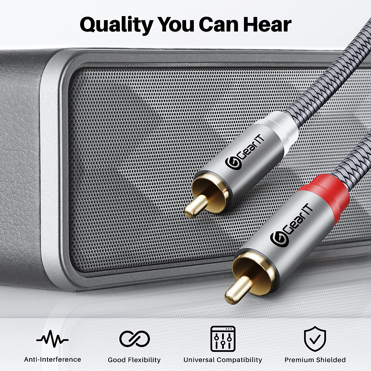 GearIT RCA Cable (50FT) 2RCA Male to 2RCA Male Stereo Audio Cables Shielded Braided RCA Stereo Cable for Home Theater, HDTV, Amplifiers, Hi-Fi Systems, Car Audio, Speakers, 50 Feet