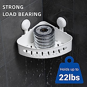 VELMADE Corner Shower Caddy, No Drilling Shower Shelf Kitchen Storage Basket With Hooks, Bathroom Storage Organizer Wall Mounted for Kitchen, Bathroom
