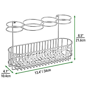 mDesign Steel Wall Mount Hair Dryer Holder, Styling Tool Storage Organizer Basket for Bathroom - Holds Hair Dryer, Flat Iron, Curling Wand, Hair Straighteners, Brushes - Arbor Collection - Chrome