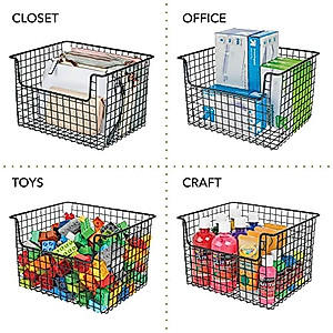 mDesign Metal Wire Food Storage Basket Organizer with Front Dip Opening for Organizing Kitchen Cabinets, Pantry Shelf, Bathroom, Laundry Room, Closets, Garage, Concerto Collection, Black