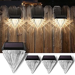 Diamond Solar Fence Lights ,Solar Deck Lights , Solar Wall Lights Outdoor Lights, Decorative Waterproof Solar Powered LED Garden Light , Outside Solar Step Lights for Patio,Decor,Garden,Porch, 4 Pack