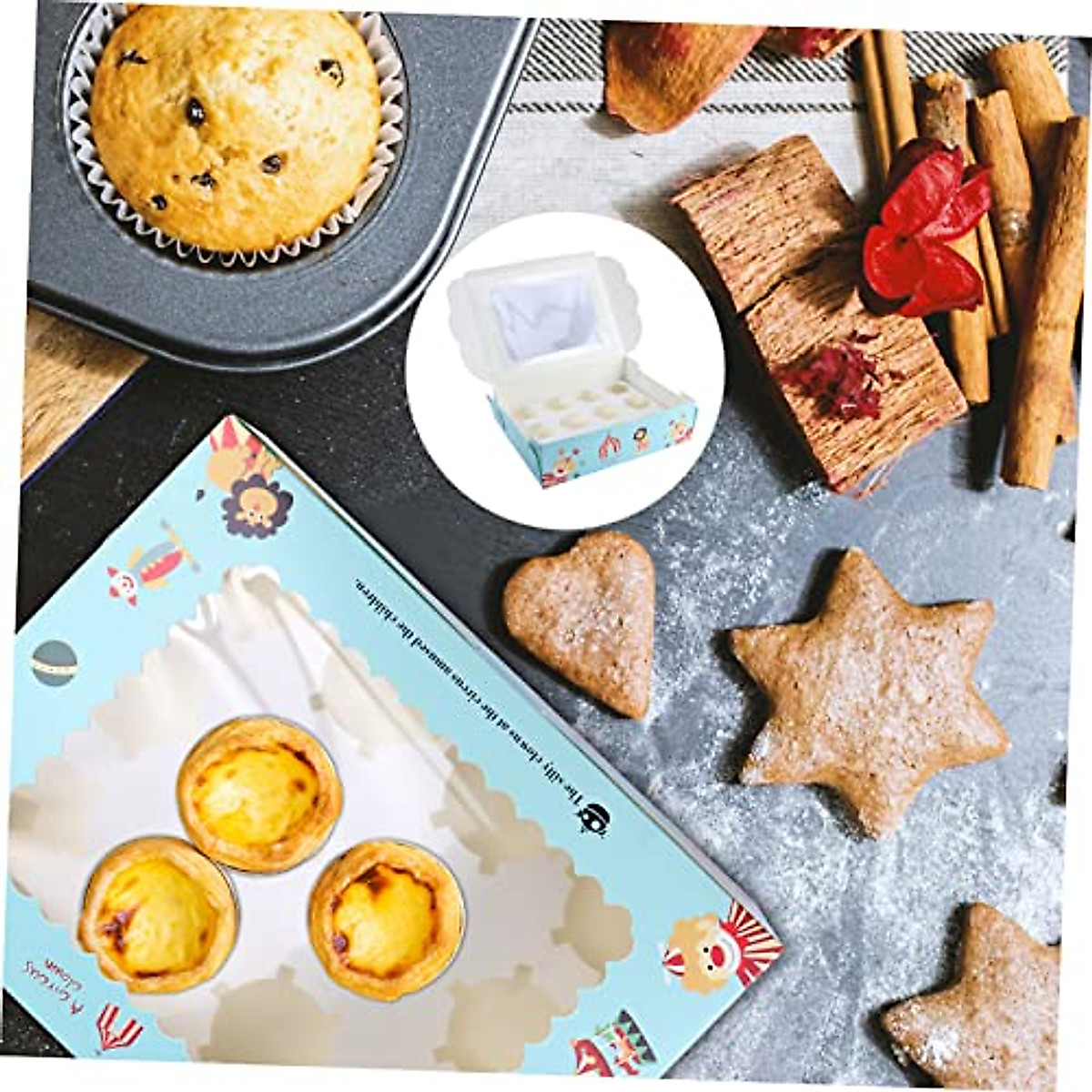 OKUMEYR 6pcs 12 Boxes Cake Box Mini Muffins Disposable Cake Stand Mini Cake Containers Cupcake Carrier Box Moon Cake Box Clear Dome Box Food Grade Cardboard Cupcake Packing Boxes Cake Roll