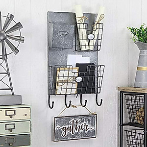 Contemporary Home Living 32.5" Silver Wall Organizer with Storage Slots and Bottom Hooks