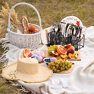 Mezchi Metal Utensil Caddy with 5 Compartments, Black Mesh Silverware Caddy Organizer, Flatware Storage Holder for Napkins, Plates, Party, Camping, Picnic, Buffet, RV, BBQ, Kitchen, Countertop