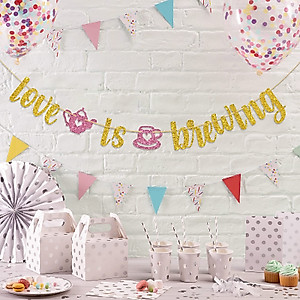 Dalaber Love is Brewing Banner for Wedding/Engagement/Bridal Shower/Bachelorette Tea Coffee Bar Decoration, Table Bunting Banner Sign Party Decorations