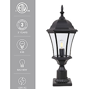 GOALPLUS 24" Aluminum Outdoor Post Light with 3" Fitter Base for Post Pole Mount, 2 Pack Black Exterior Pole Lantern Lights with Seeded Glass, Large Outside Post Lamp for Yard Garden
