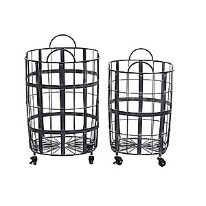 Deco 79 Metal Storage Basket with Wheels and Handles, Set of 2 25", 22"H, Black