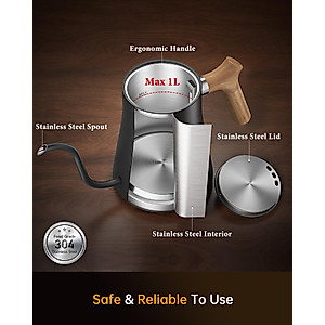 Fabuletta Gooseneck Electric Water Kettle, 3 Minutes Quick Heating, 1200W Pour Over Kettle for Coffee & Tea, Precise Water Flow Control Hot Water Boiler, 100% Stainless Steel Water Boiler