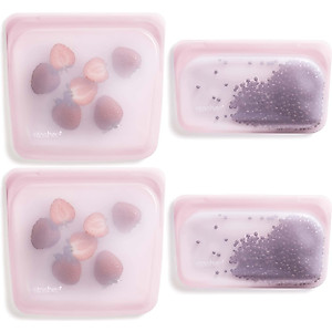 Stasher Silicone Reusable Storage Bag, 4-Pack Lunch/Travel (Pink) | Food Meal Prep Storage Container | Lunch, Travel, Makeup, Gym Bag | Freezer, Oven, Microwave, Dishwasher Safe, Leakproof