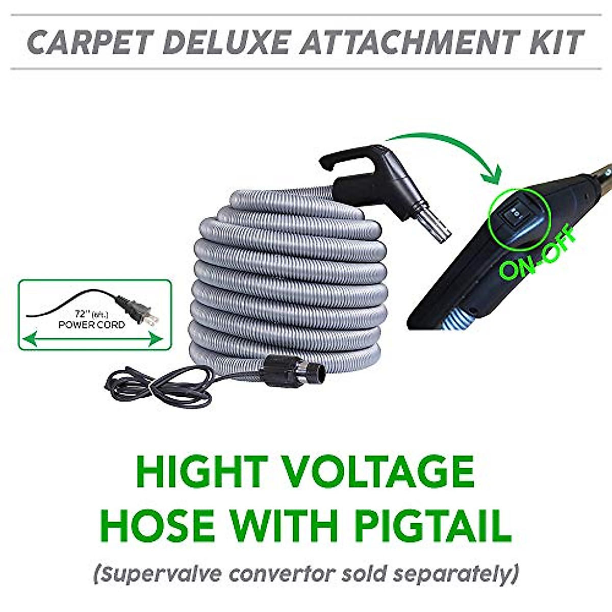 OVO, 550 AW, Compact and Powerful Central Vacuum System, Use with Disposable Filtration Bags only 18 Gal / 4.75L with 30ft Carpet Deluxe Accessory kit Included