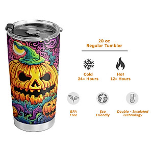 ORCAE 20oz Halloween Pumpkin Ghost Tumbler, Boo Boo Ghost, Trick or Treat, Halloween Gifts, Coffee Thermos, Stainless Steel Double Wall Vacuum Insulated Coffee Mug, Travel Cup with Lid - H