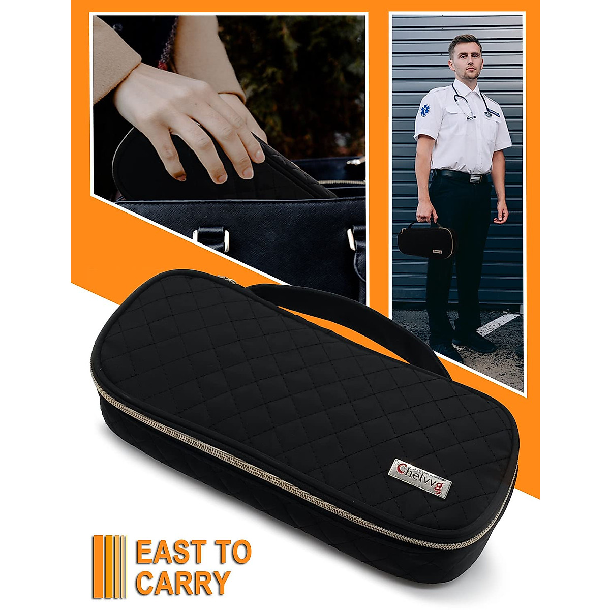 CHELVVG Protective Stethoscope Case, Stethoscope Carrying Bag Travel Case fits for 3M Littmann, Omron, ADC, MDF Stethoscopes with Extra Room for Nurse Accessories, Black