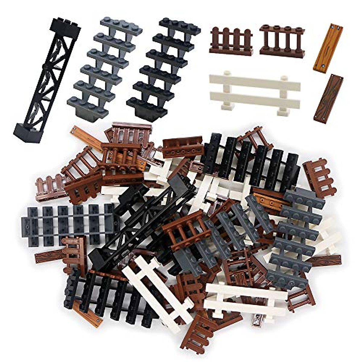 BroTex Fence Farm Accessories - MOC House Building Blocks Set, City Garden Bricks Parts Bulk Pieces, Stair Railing Bars, Assembly Toys for Creative Kids