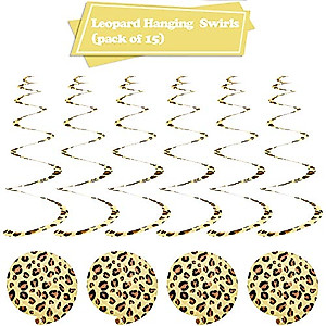 15 Pcs Cheetah Party Supplies Leopard Hanging Swirls Whirls Animal Print Party Decorations Cheetah Whirls for Birthday Baby Shower Jungle Animal Themed Party Graduation Wedding Celebration