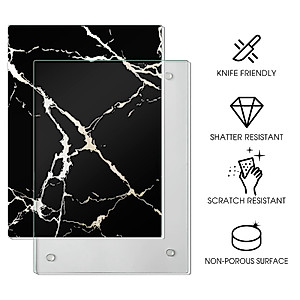 JAMBALAY Tempered Glass Cutting Board for Kitchen 12 x 16" 2 PCS, Marble Pattern Cutting Board, Chopping Board with Rubber Feet, Heat Resistant, Shatter Resistant, Dishwasher Safe, Black and Clear