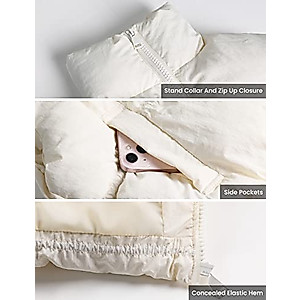 EsheSy Women's Cropped Puffer Vest Stand Collar Full Zip Sleeveless Warm Padded Jacket(Beige-L)