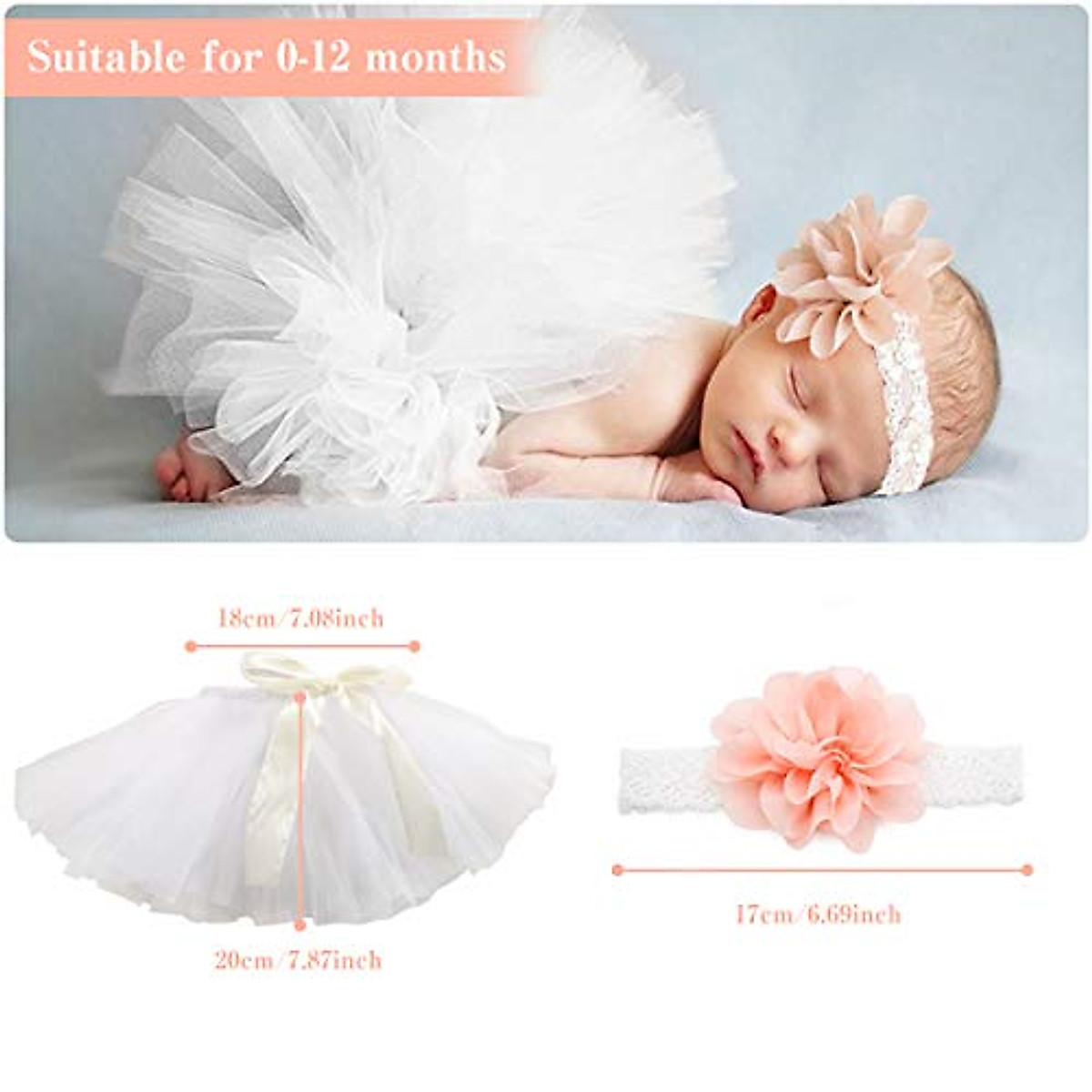 4 PCS Newborn Photography Props Outfits-BabyTutu Skirt Cute Bow Headdress and Lace Rompers Flower Headband Sets for Infants Girl Boy