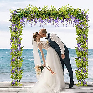 4Pcs 6.6Feet/Piece Artificial Flowers Silk Wisteria Garland Artificial Wisteria Vine Rattan Silk Hanging Flower for Home Garden Outdoor Ceremony Wedding Arch Floral Decor (Purple, 4Pcs 6.6Ft/Piece)
