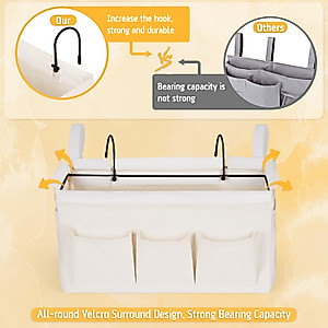 Lilithye Bedside Caddy Bedside Organizer Bedside Storage Caddy with Fixed Straps and Water Bottle Holder for Home College Dorm Bunk Bed Hospital Bed Crib Bed Rails (White)