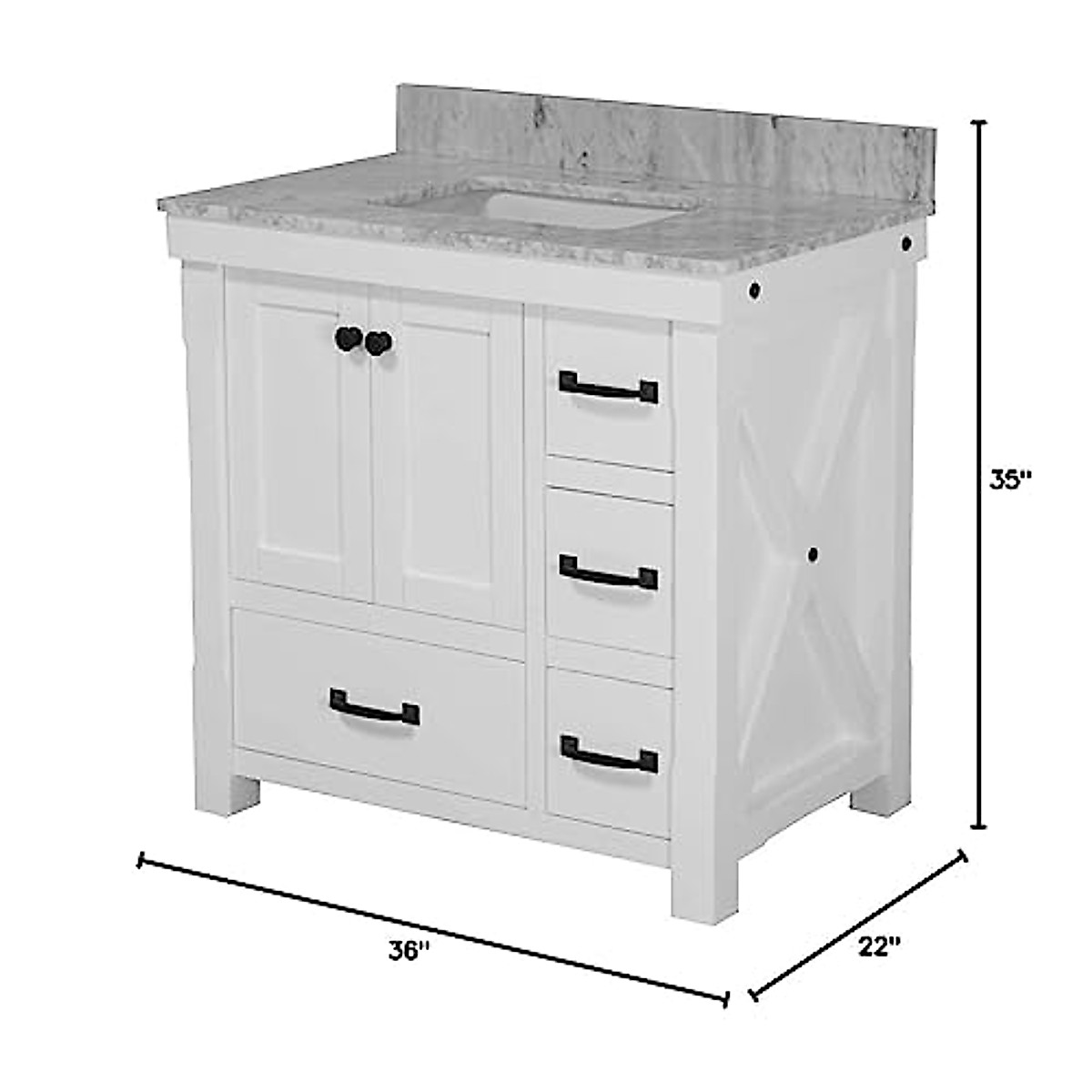 Tuscany 36-inch Bathroom Vanity (Carrara/White): Includes White Cabinet with Authentic Italian Carrara Marble Countertop and White Ceramic Sink