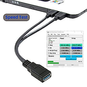 cablecc Black USB 3.0 Female to Dual USB Male Extra Power Data Y Extension Cable for 2.5" Mobile Hard Disk