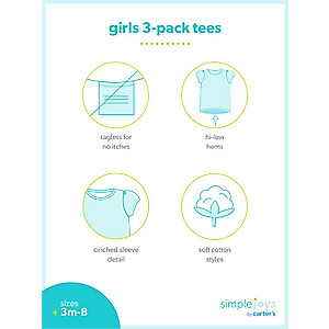 Simple Joys by Carter's Girls' Short-Sleeve Shirts and Tops, Pack of 3, Brown Dots/Denim/White Floral, 6