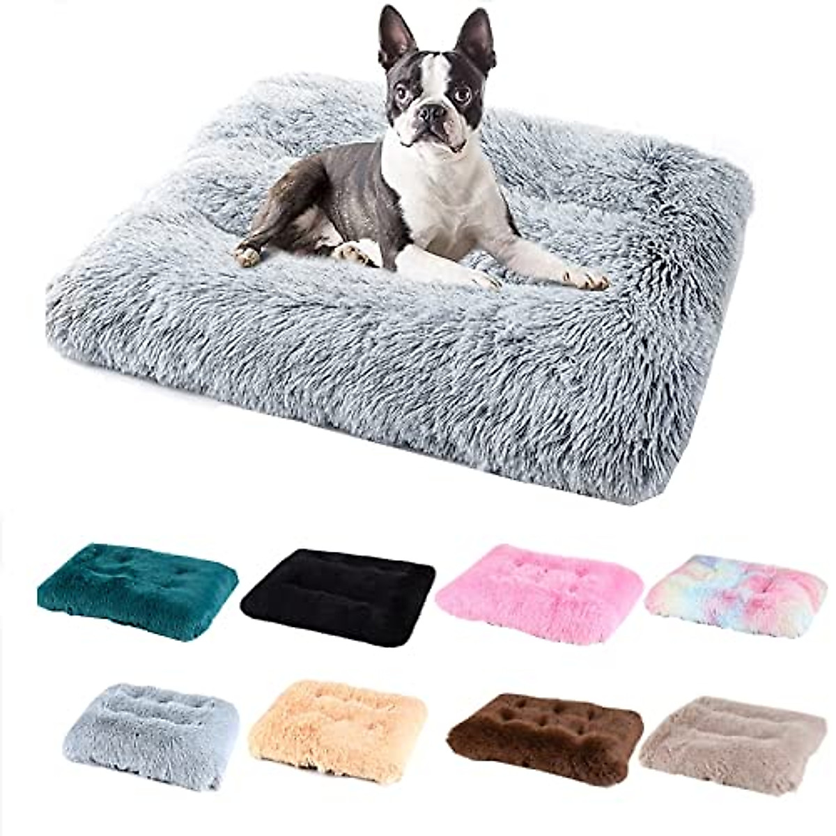 LINGYANMM Long Plush Dog Bed Square Dog Mat Pet Cushion Blanket Soft Fleece Cat Cushion Puppy Chihuahua Sofa Mat Pad for Small Large Dogs (Color : Khaki, Size : S 65x48cm)