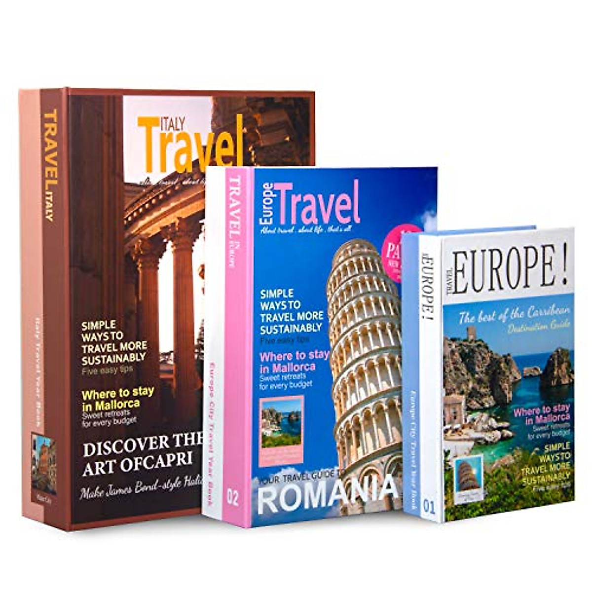 ANZON MORIES Decorative Box Set, 3 Packs, Memory Book Box Modern Magazine Style Storage for Secret Hidden, Home Bookshelf Décor, Large 12", Med 10" Small 8"